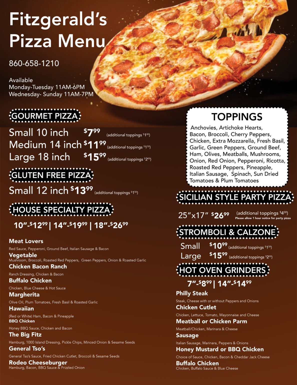 Pizza & Grinder Menu | Fitzgerald's Foods